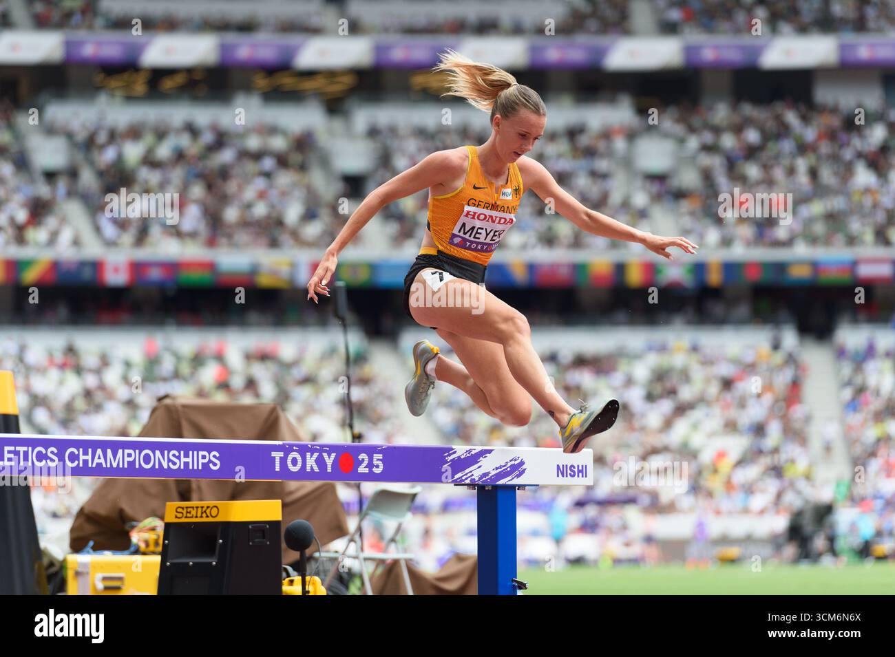 Lea Meyer (Germany) during the 3000 metres steeplechase heat run during the World Athletics ...