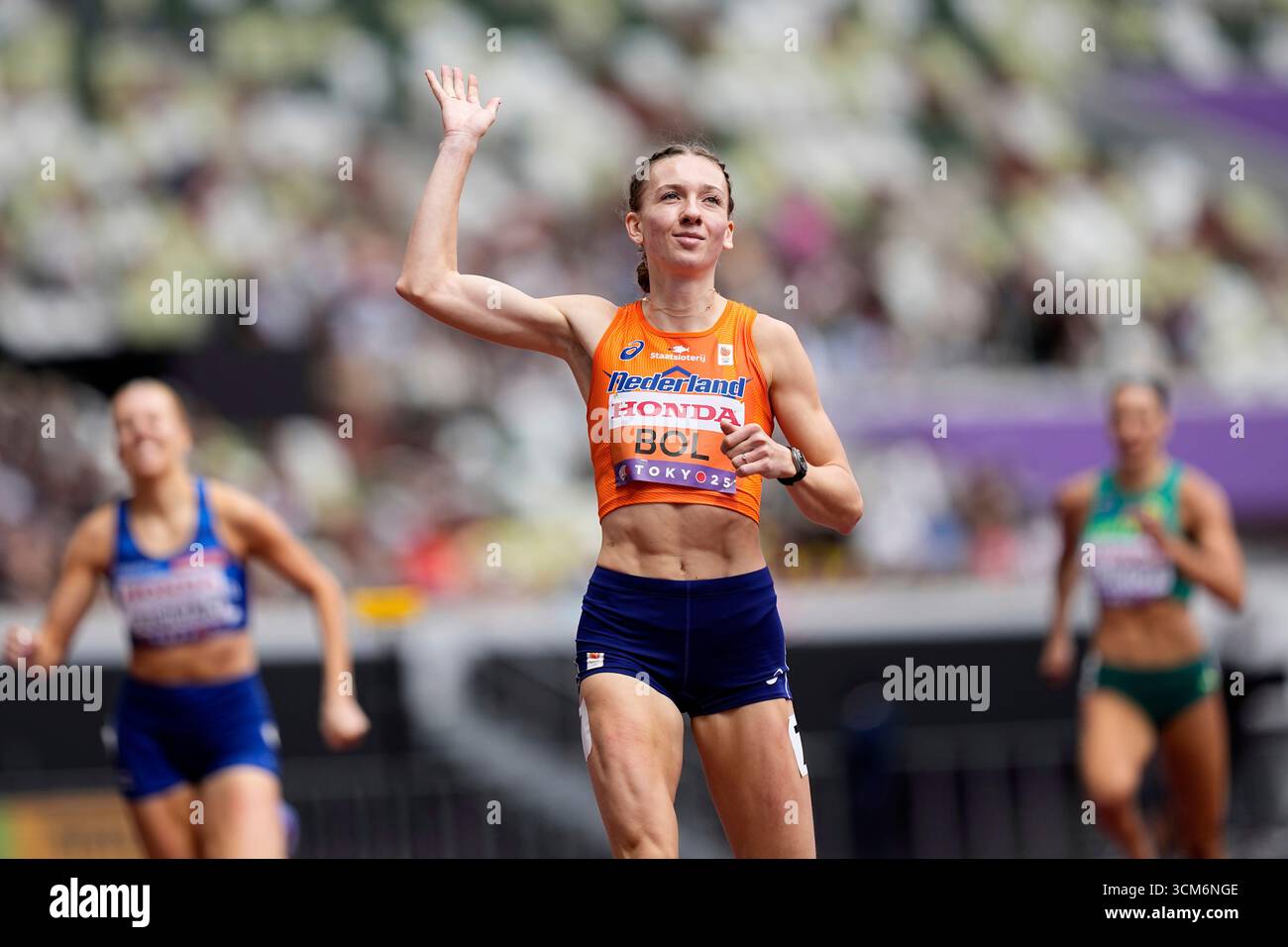 Netherlands' Femke Bol reacts after winning a women's 400 meters ...