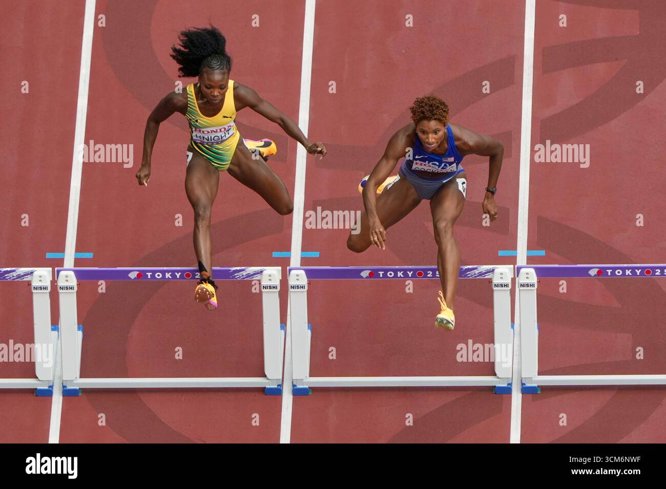 Jamaica's Andrenette Knight, left, and United States' Anna Cockrell ...