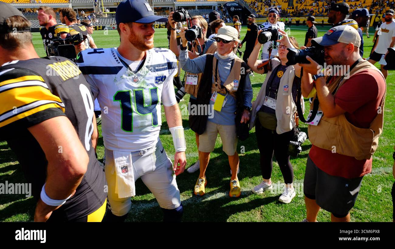 SEPT 14, 2025: Sam Darnold #14 during the 2025 Steelers vs Seahawks ...