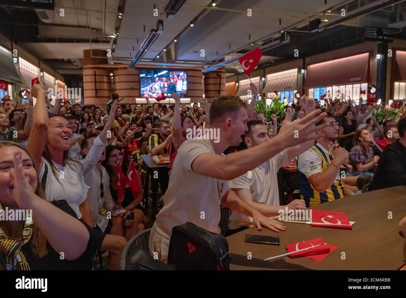 Turkish fans are seen following the match with great enthusiasm. The ...