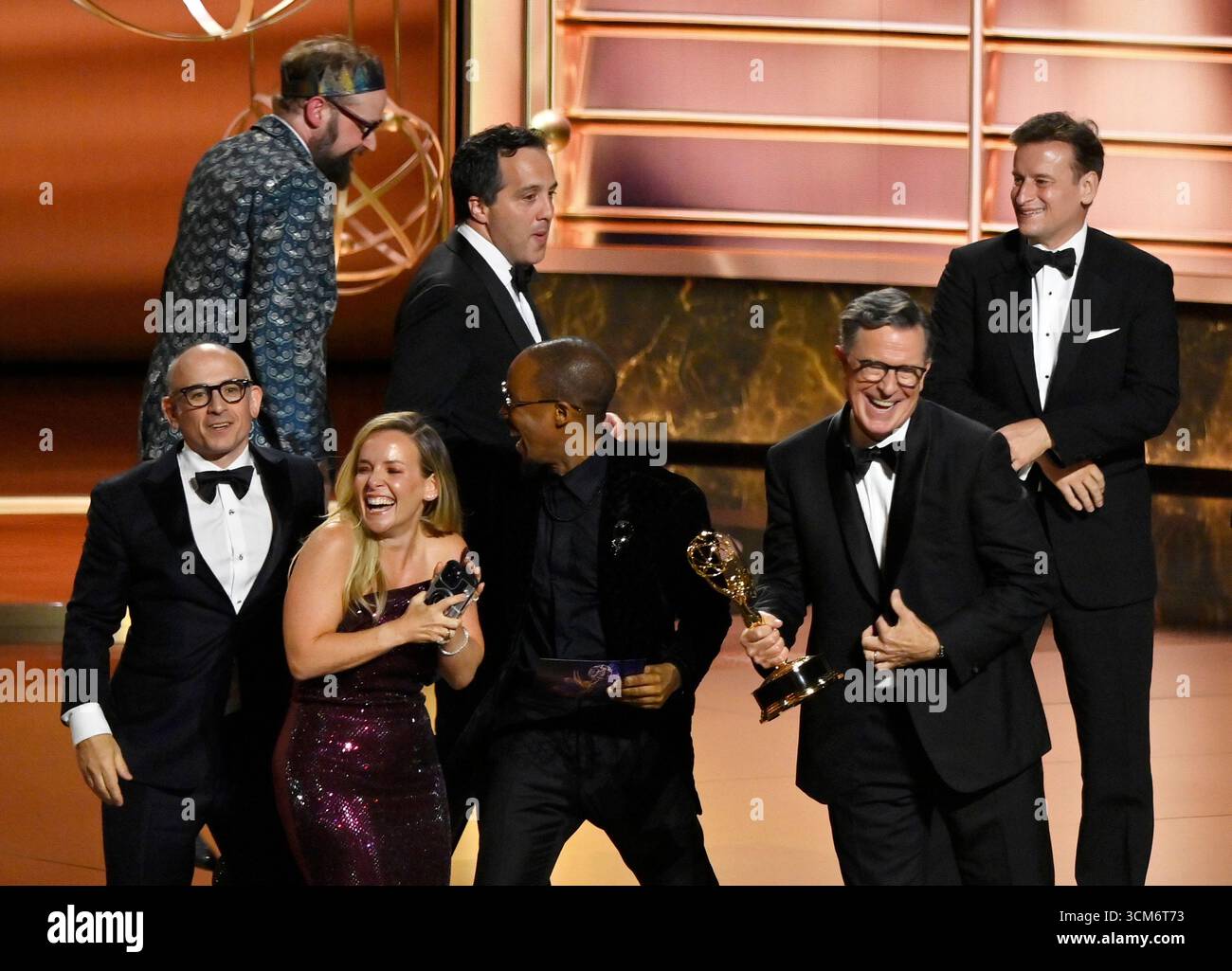 Stephen Colbert accepts the Outstanding Talk Series Award for "The Late ...