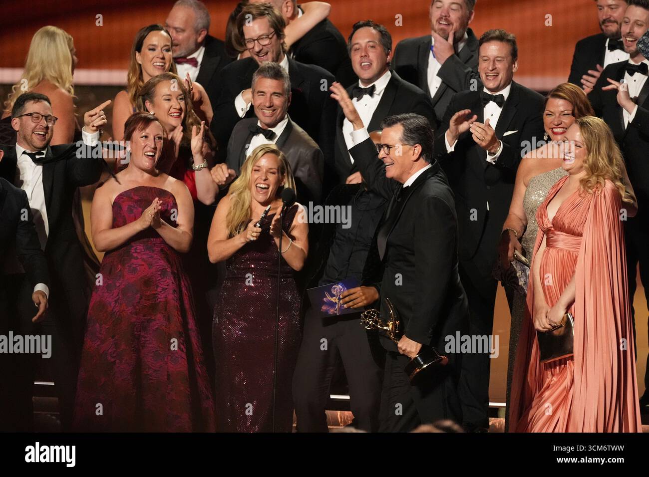 Stephen Colbert, center, and he team from "The Late Show with Stephen ...