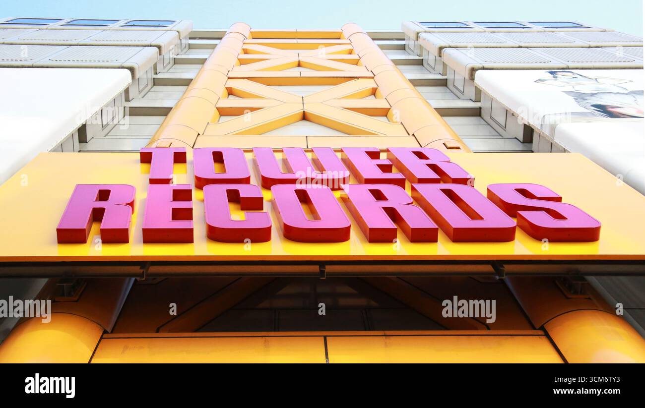 The logo of Tower Records is seen in Shibuya Ward, Tokyo on September ...