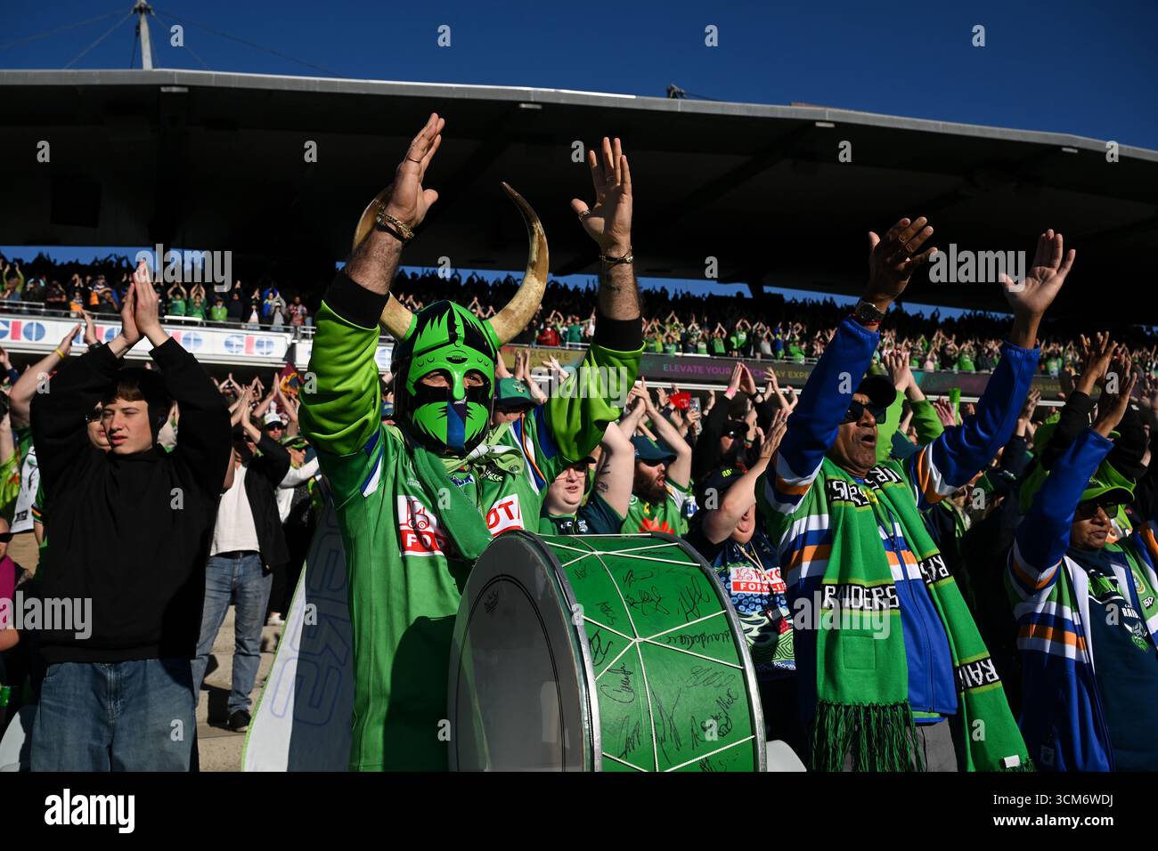 Raiders fans show their support during the NRL Qualifying Final match ...