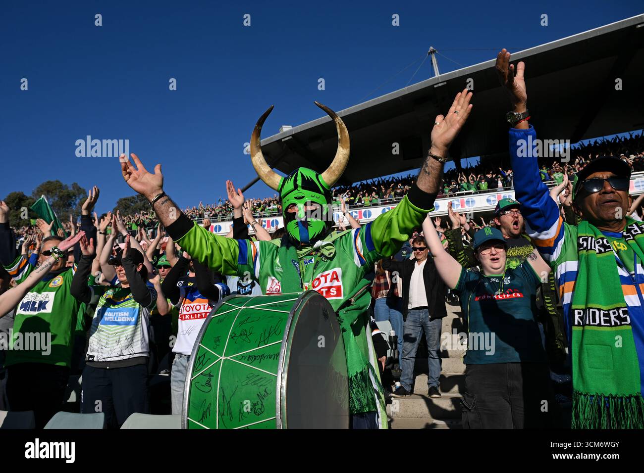Raiders fans show their support during the NRL Qualifying Final match ...