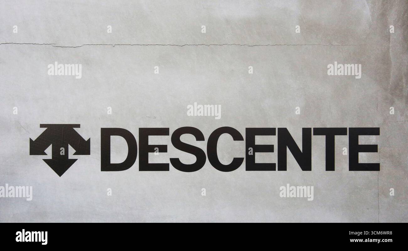 The logo of Descente Ltd. is seen in Shibuya Ward, Tokyo on September ...