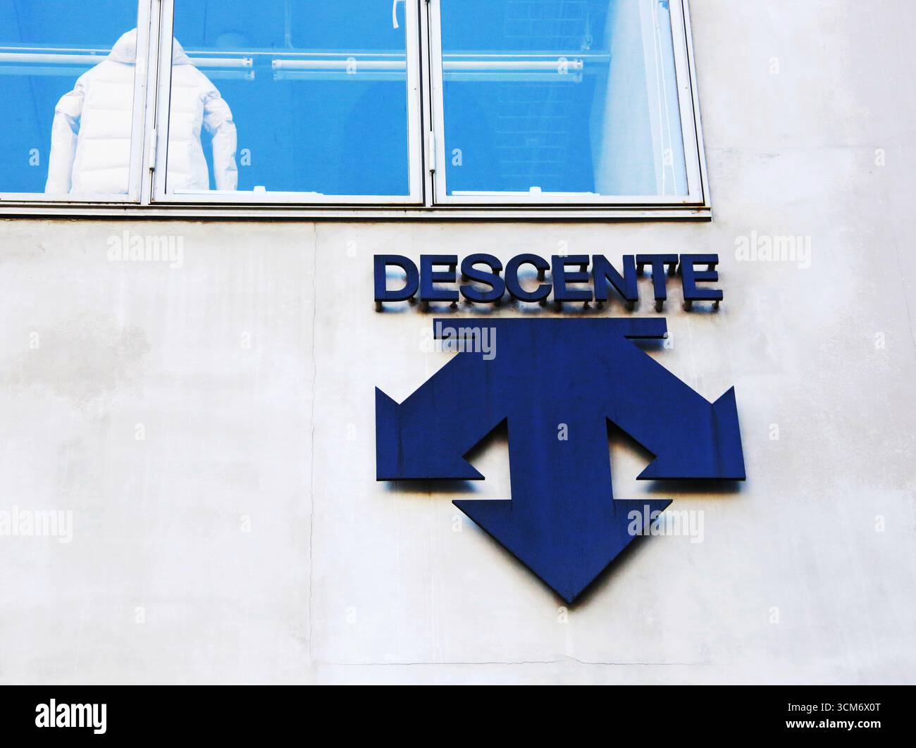 The logo of Descente Ltd. is seen in Shibuya Ward, Tokyo on September ...