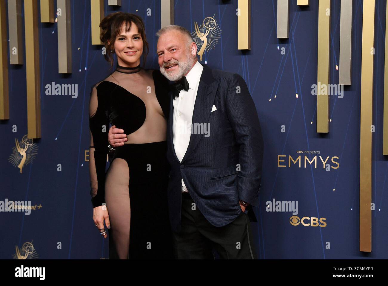 Fiona Dourif and R. Scott Gemmill arrive at the 77th Primetime Emmy Awards on Sunday, Sept. 14 ...