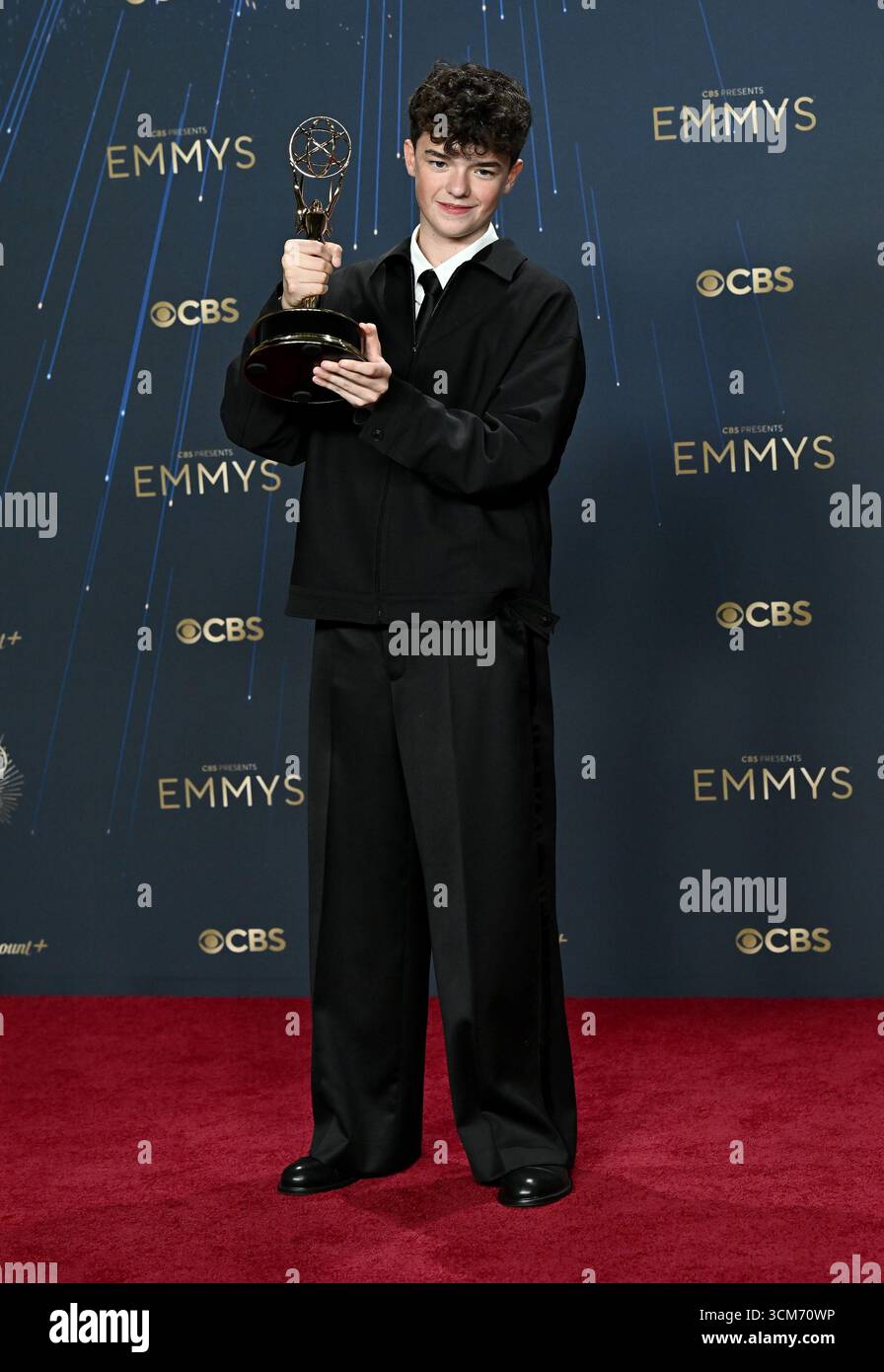 Owen Cooper in the press room at the 77th Primetime Emmy Awards held at ...