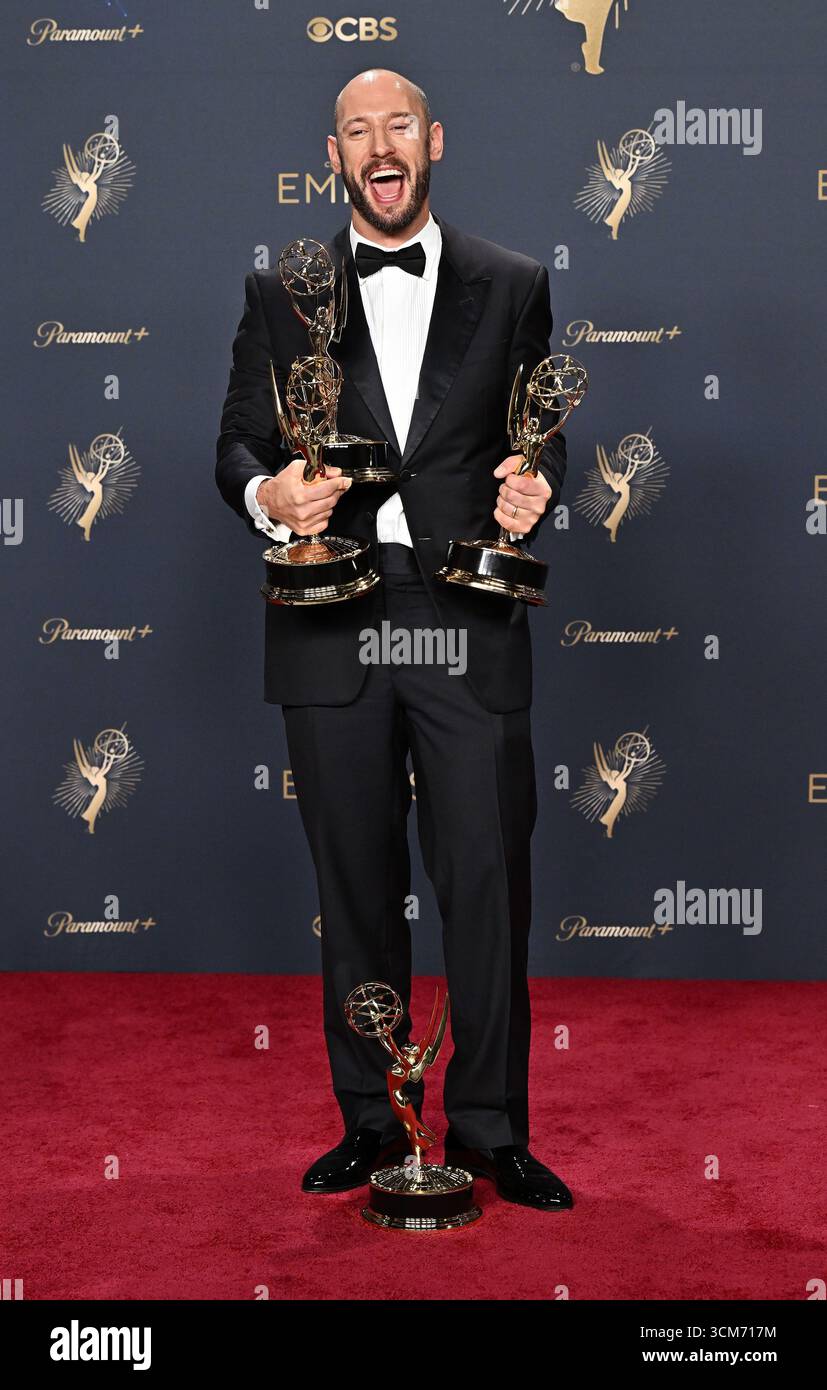Evan Goldberg in the press room at the 77th Primetime Emmy Awards held at the Peacock Theater on ...