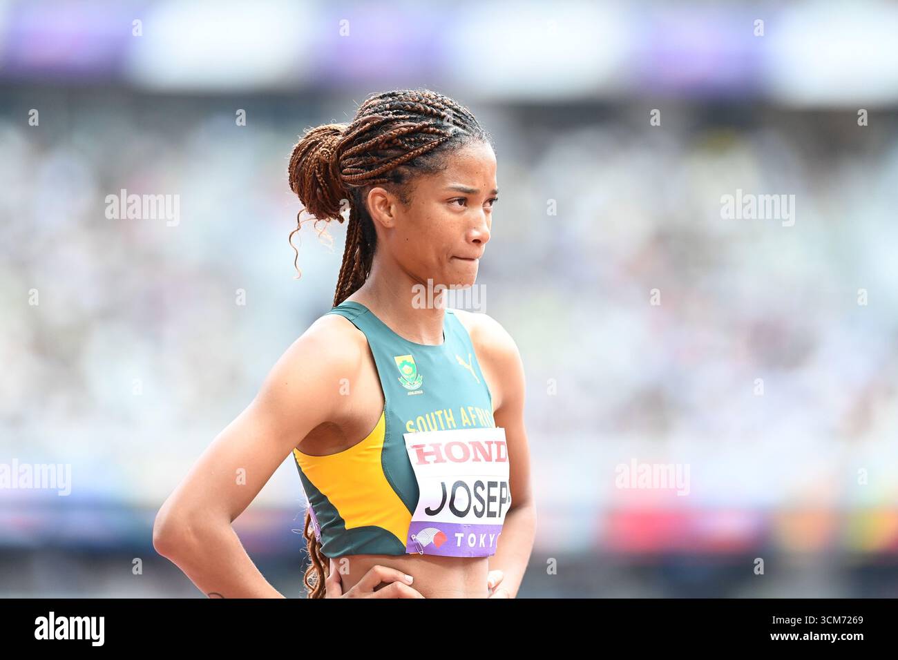 Rogail Joseph (South Africa) before the 400 metres hurdles heat race during the World Athletics ...