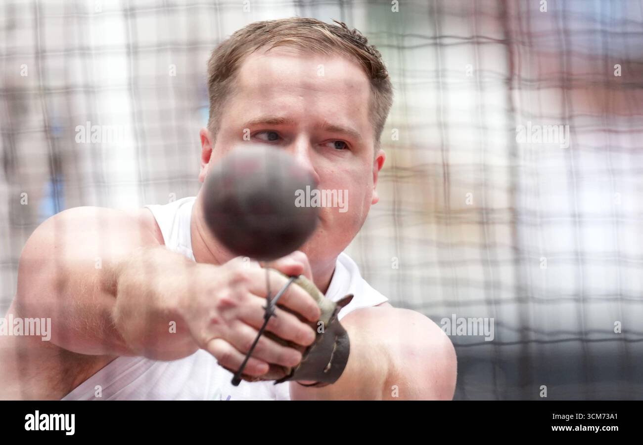 Great Britain's Jake Norris in action during the Men's Hammer Throw ...