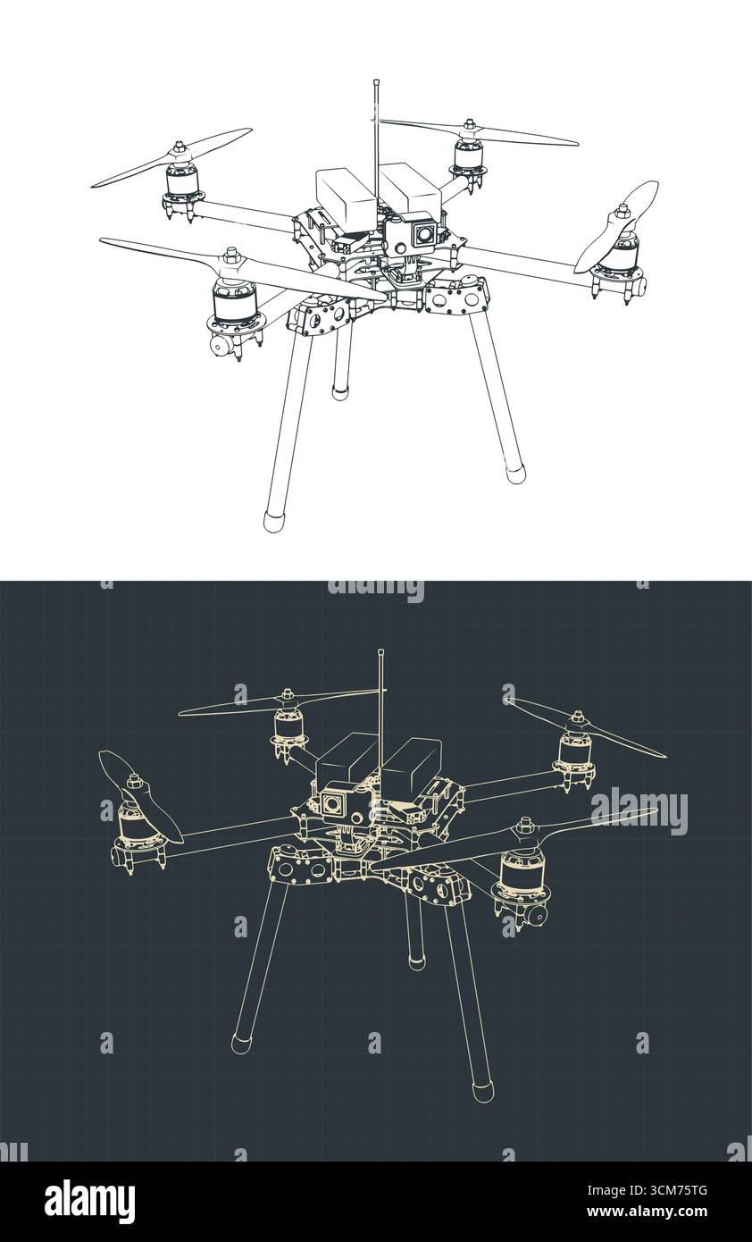 Drone quadcopter blueprints stylized vector illustrations Stock Vector ...