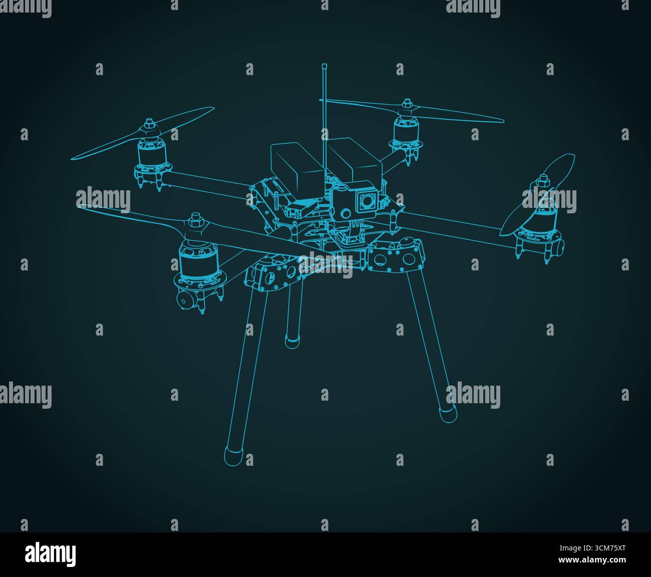 Drone quadcopter blueprint stylized vector illustration Stock Vector ...