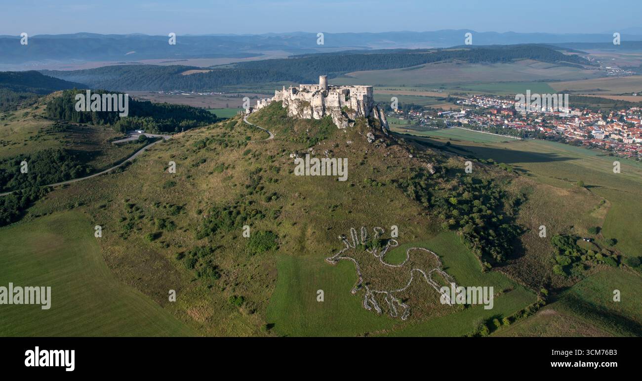 Aerial view of The ruins of Spis Castle. Unesco World Heritage Site ...