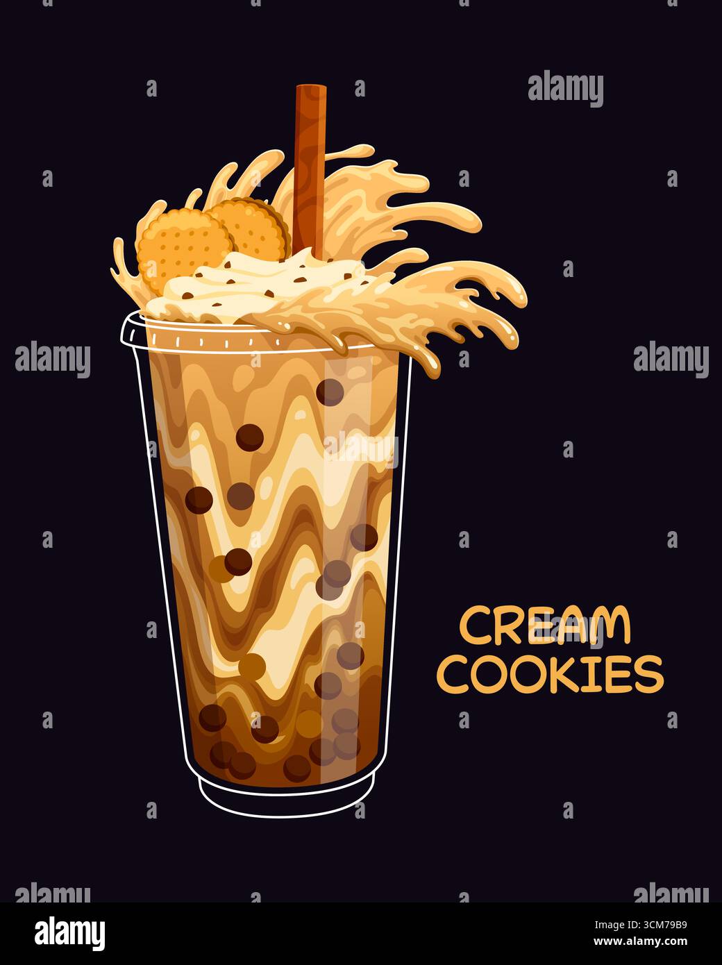 Cartoon milk bubble tea drink glass with splash. Takeout cafe boba ...