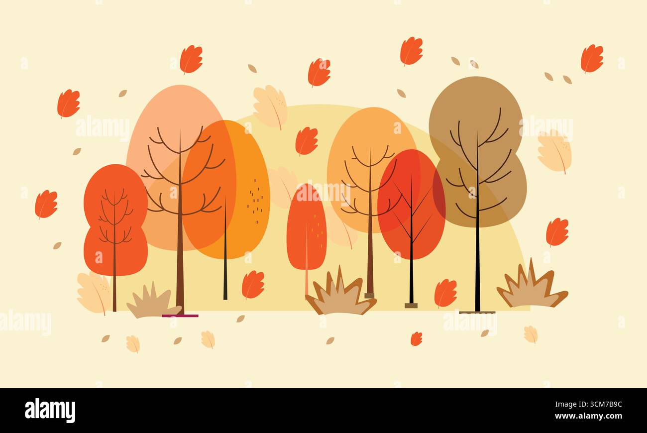 Simple tree falling leaves drawing Stock Vector Images - Alamy