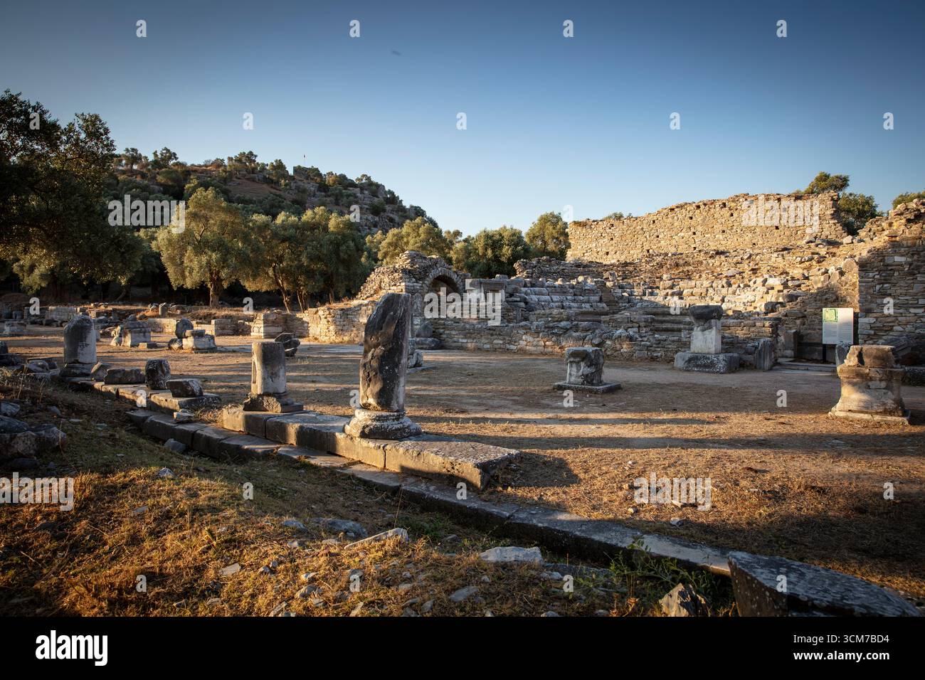 View of the ruins of Iasos Ancient City in the morning sun ...