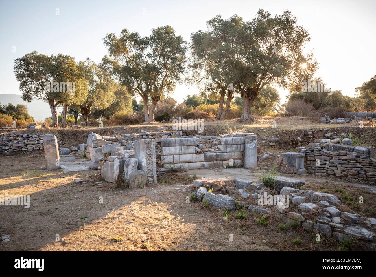 View of the ruins of Iasos Ancient City in the morning sun ...