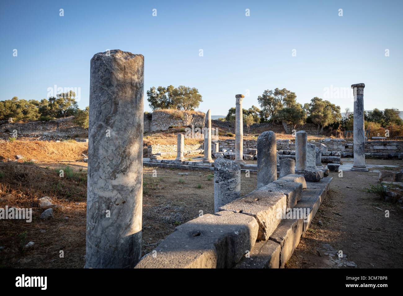 View of the ruins of Iasos Ancient City in the morning sun ...