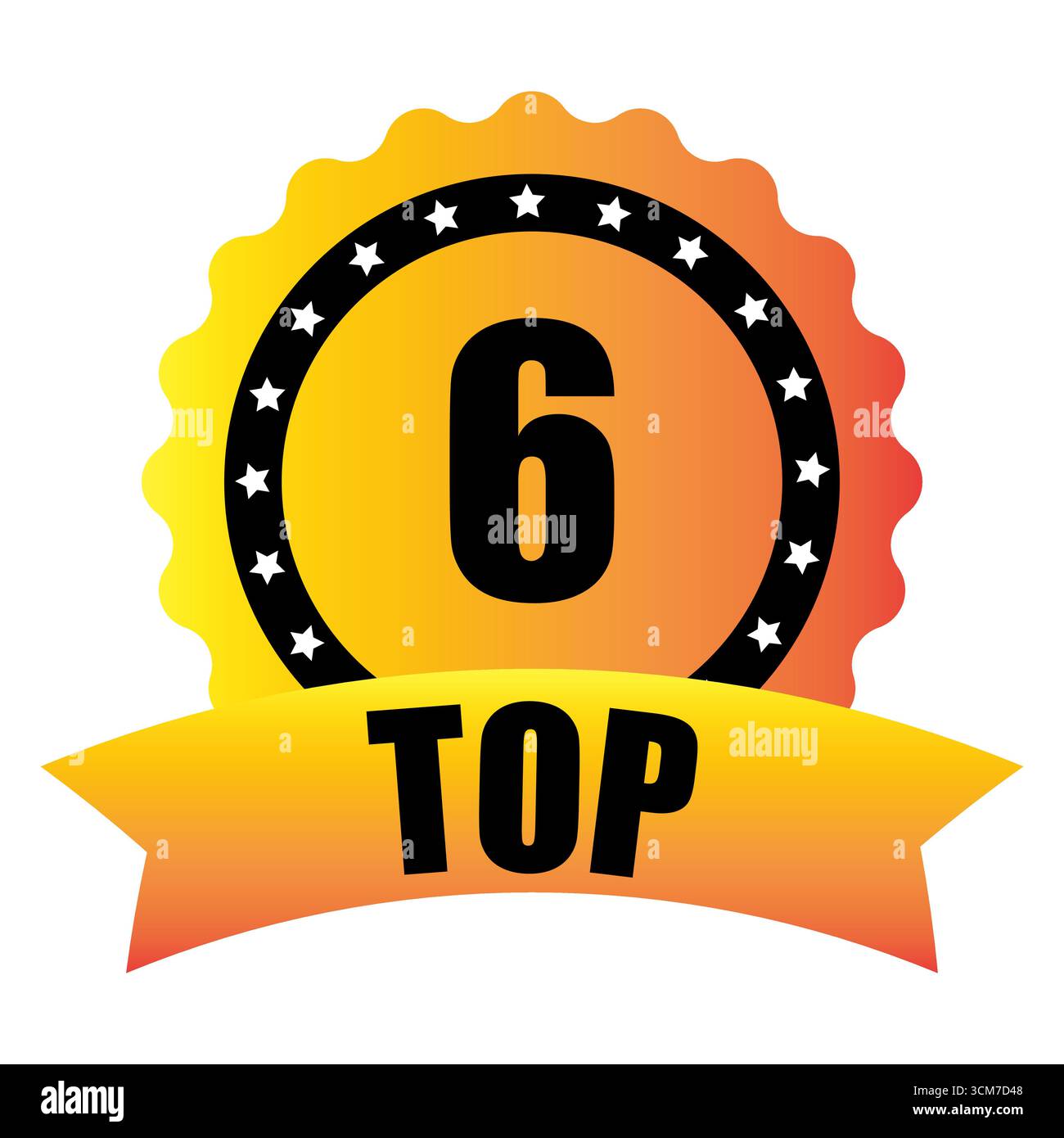 Top six award. Orange ribbon sign. Best Vector emblem. High ranking ...