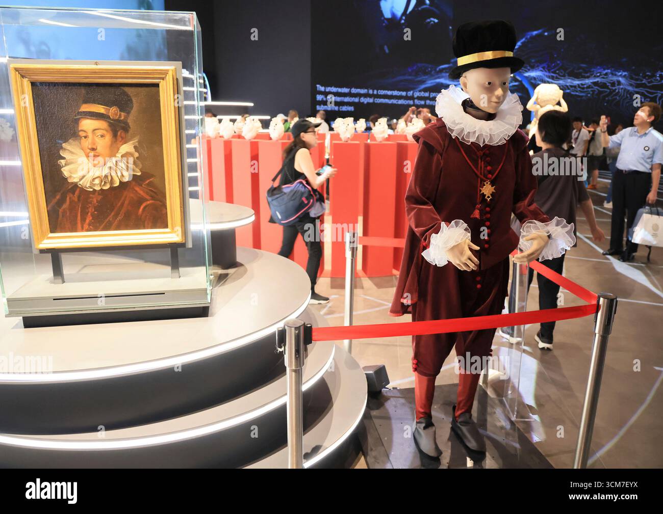 A photo shows Ito Mancio's android and portrait on display at the Italy ...