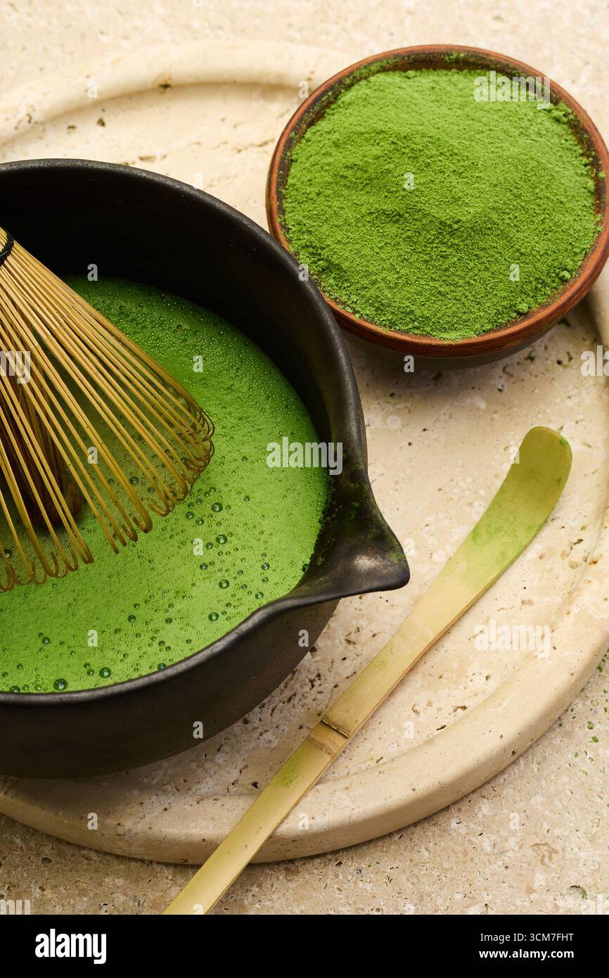 Matcha Preparation. A traditional matcha tea ceremony setup Stock Photo ...
