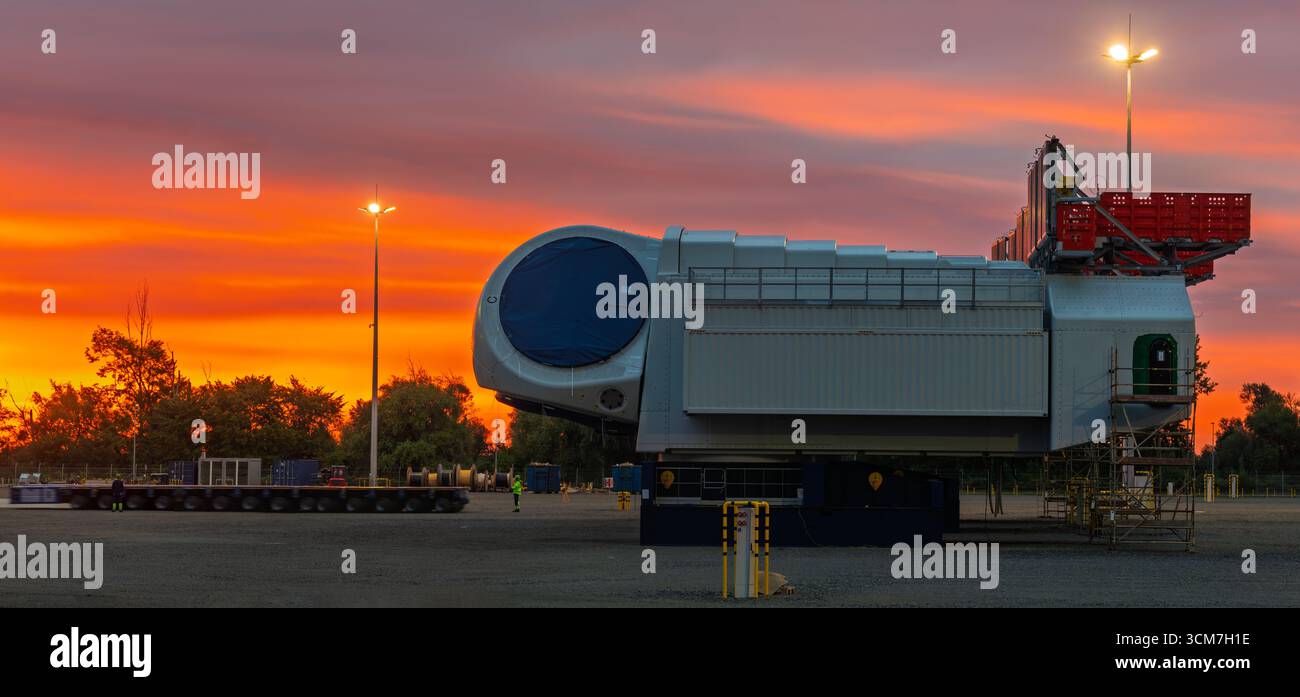 Wind turbine components during the assembly of a complete wind turbine ...