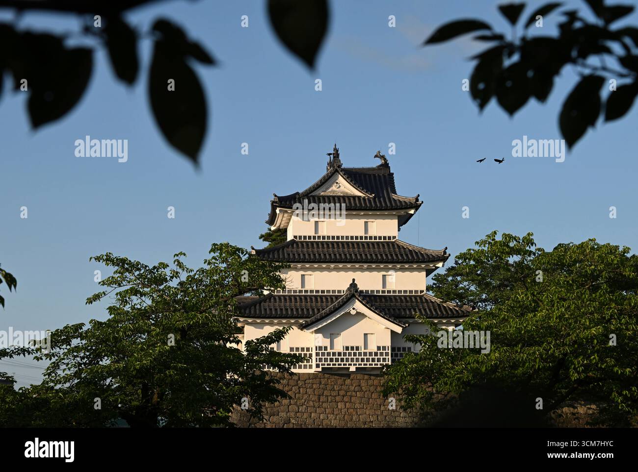 The three-story Sangai yagura of the Shibata castle is pictured in ...