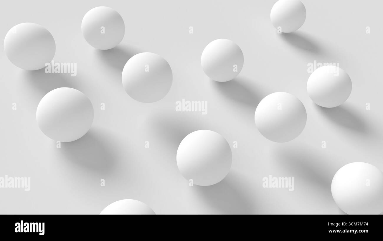 Group of white spheres rolling on gray background. Isolated. 3d ...