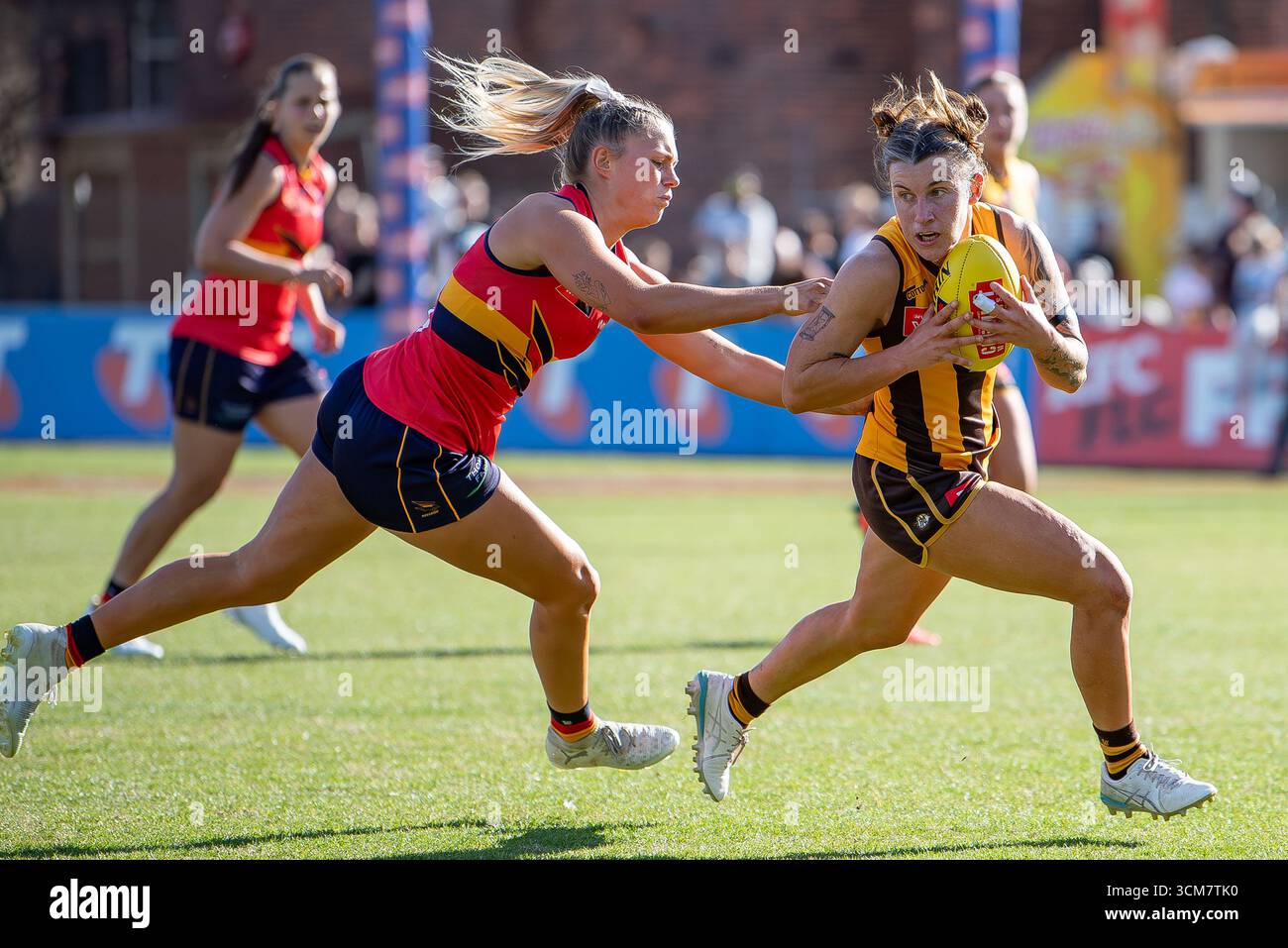 Tamara Smith of Hawthorn (R) seen in action during the AFLW Round 5 ...