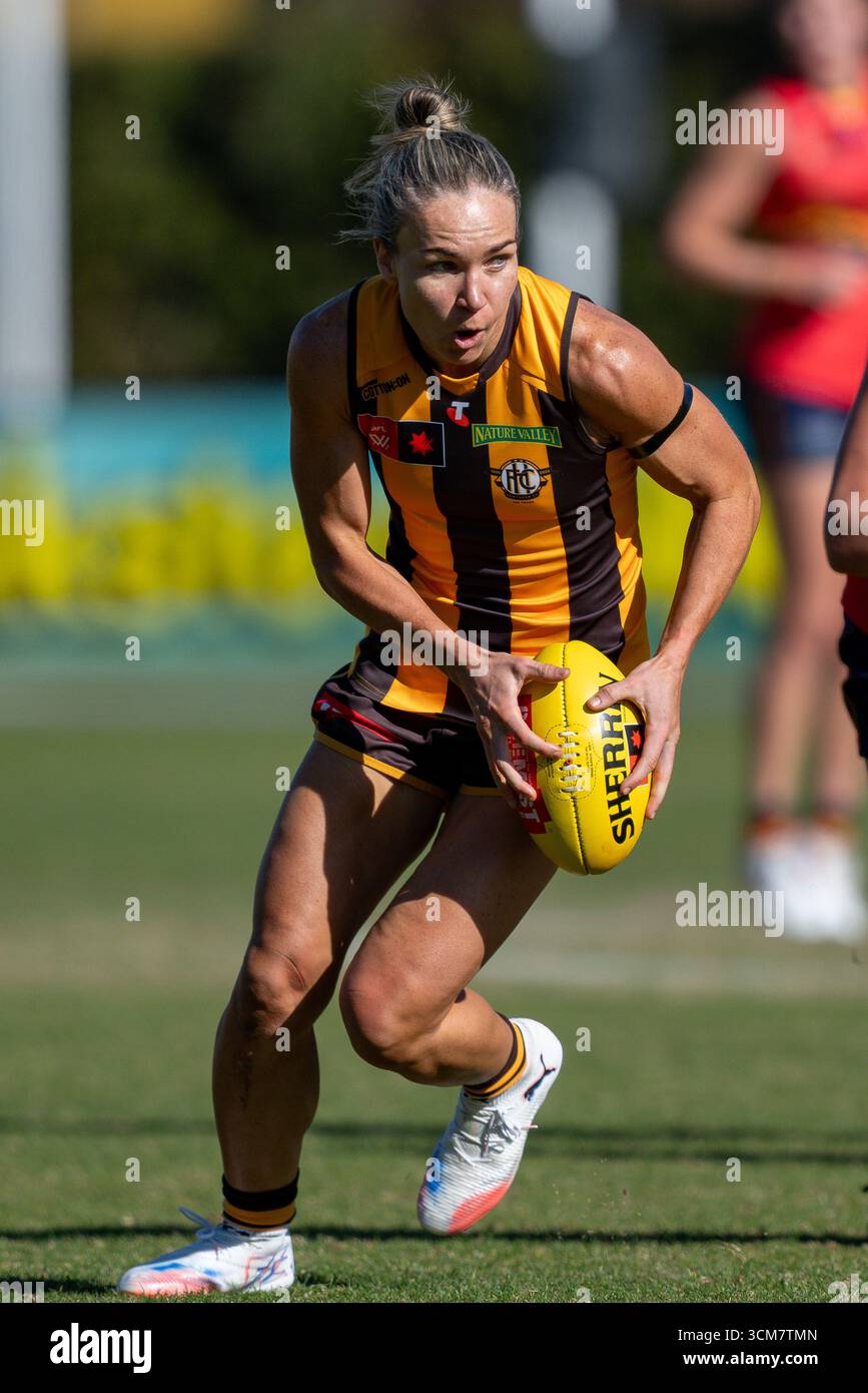 Emily Bates of Hawthorn seen in action during the AFLW Round 5 game ...