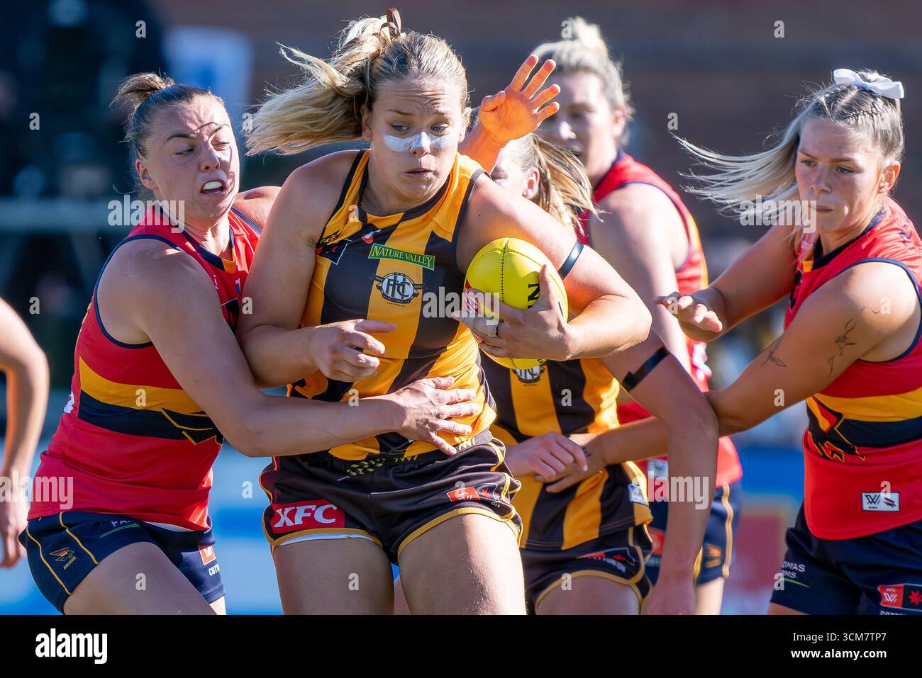 Elli Symonds of Hawks (C) seen in action during the AFLW Round 5 game between Adelaide Crows and ...