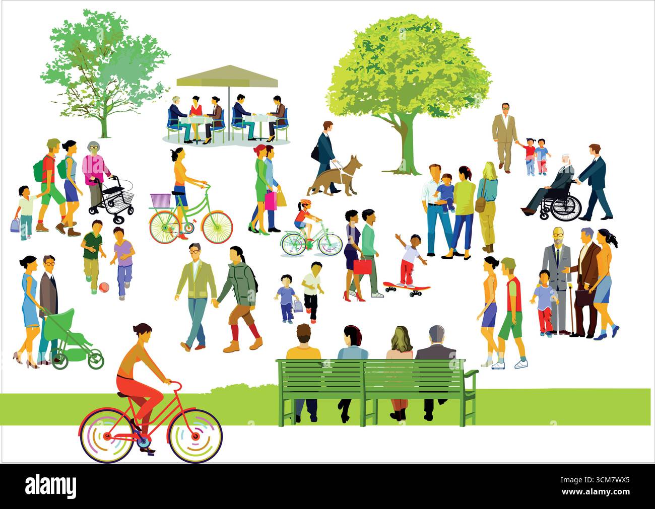 Large groups of people enjoying leisure time Illustration Stock Vector ...