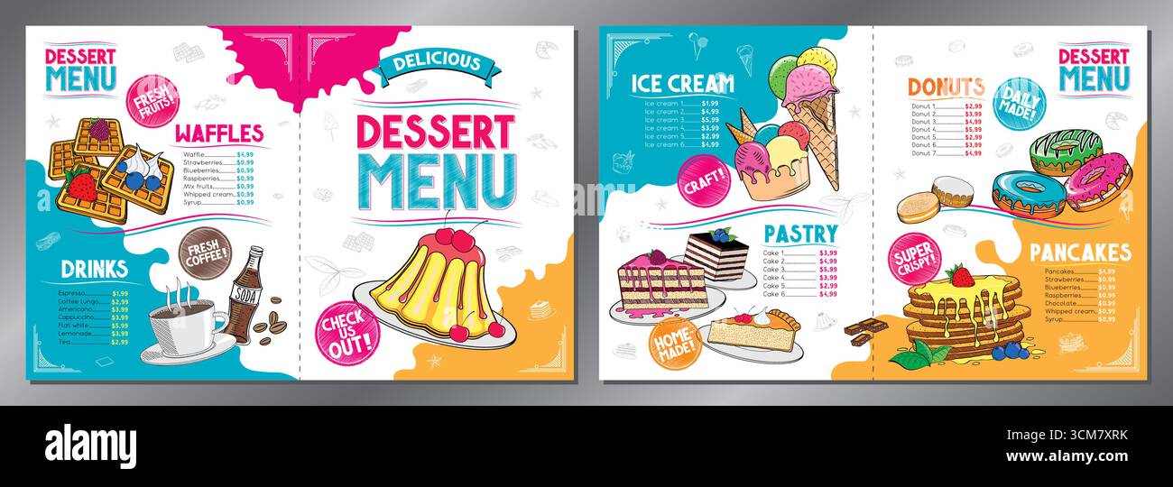 Dessert menu card - letter format x2 (8,5 x 11 inches x2) - vector ...