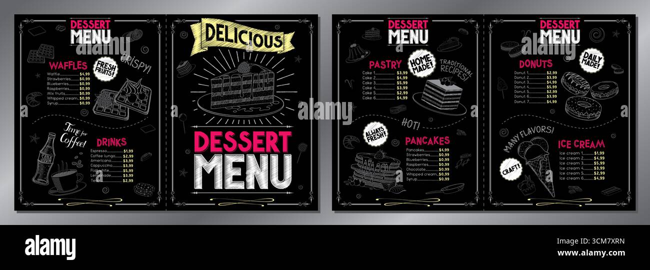 Vintage dessert menu card - letter format x2 (8,5 x 11 inches x2 ...
