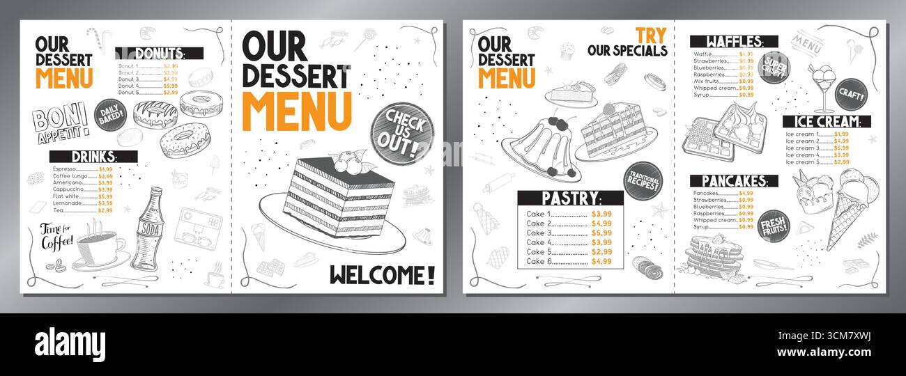Simple dessert menu card - letter format x2 (8,5 x 11 inches x2 ...