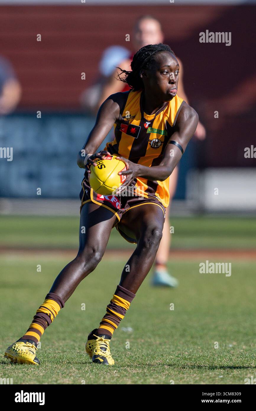 Grace Baba of Hawthorn seen in action during the AFLW Round 5 game ...