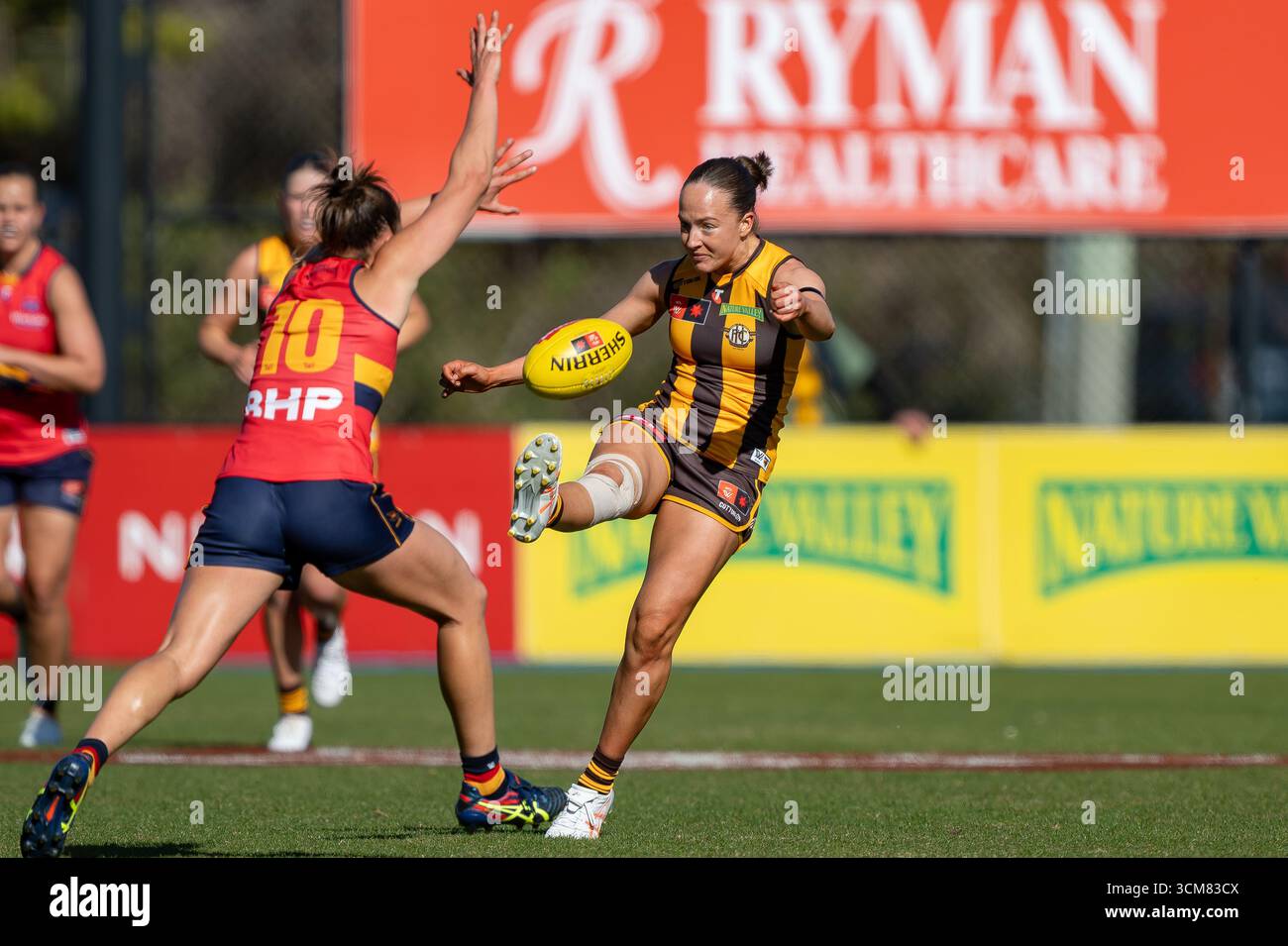 Jasmine Fleming of Hawthorn (R) seen in action during the AFLW Round 5 ...