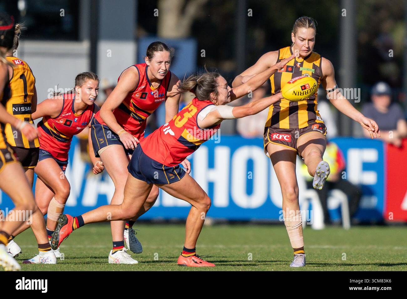 Lucy Wales of Hawks (R) and Niamh Kelly of Crows seen in action during ...