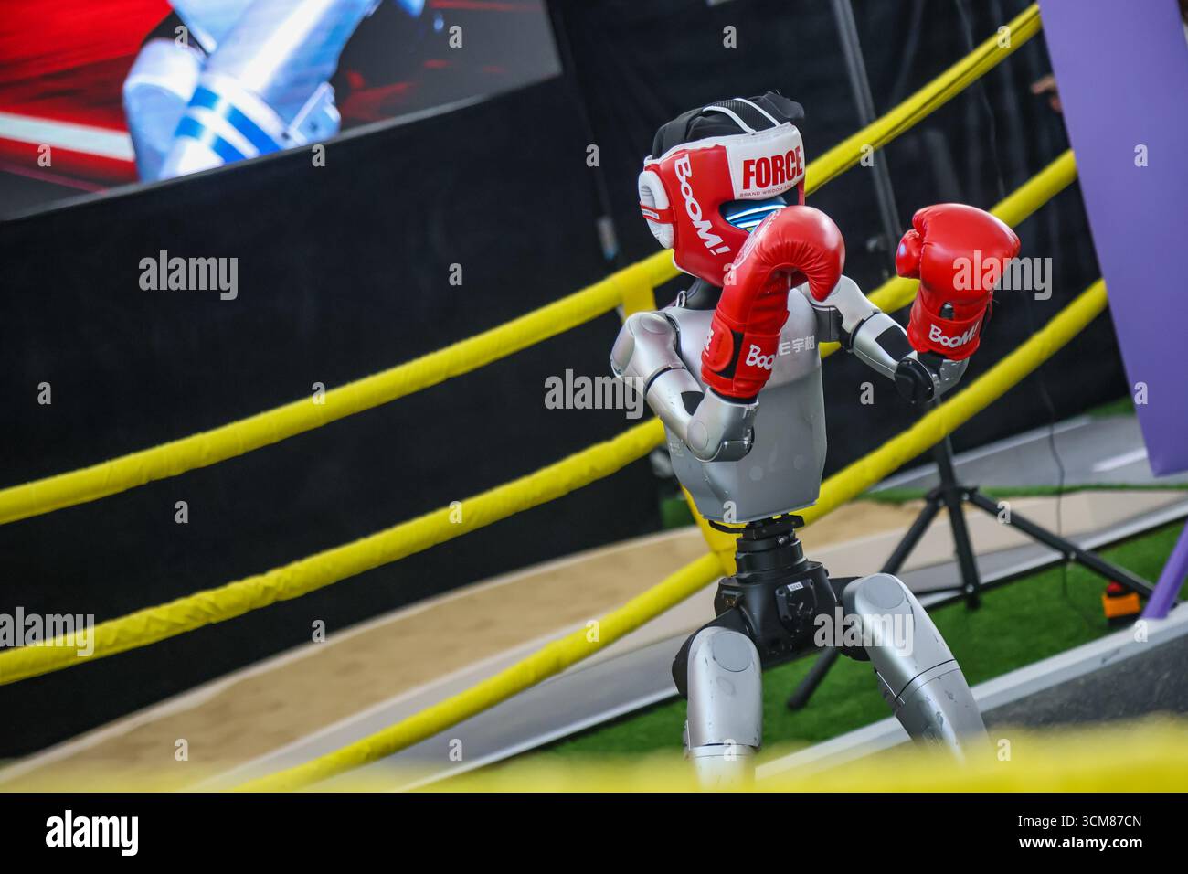 A robot boxing competition captivates visitors during the 2025 ...