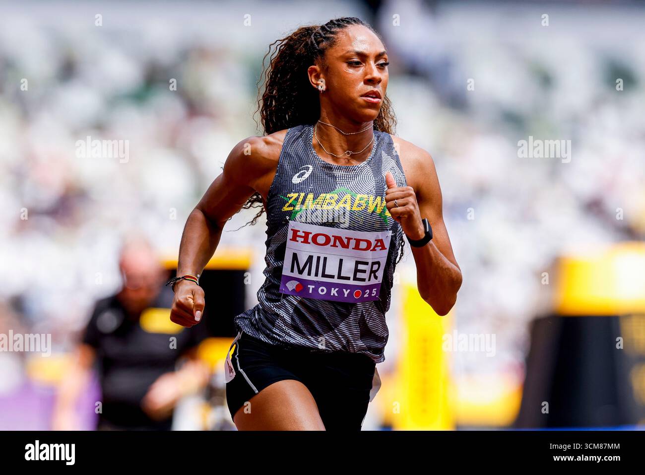 Ashley Miller of Zimbabwe competing in the Women's 400 Metres Hurdles ...