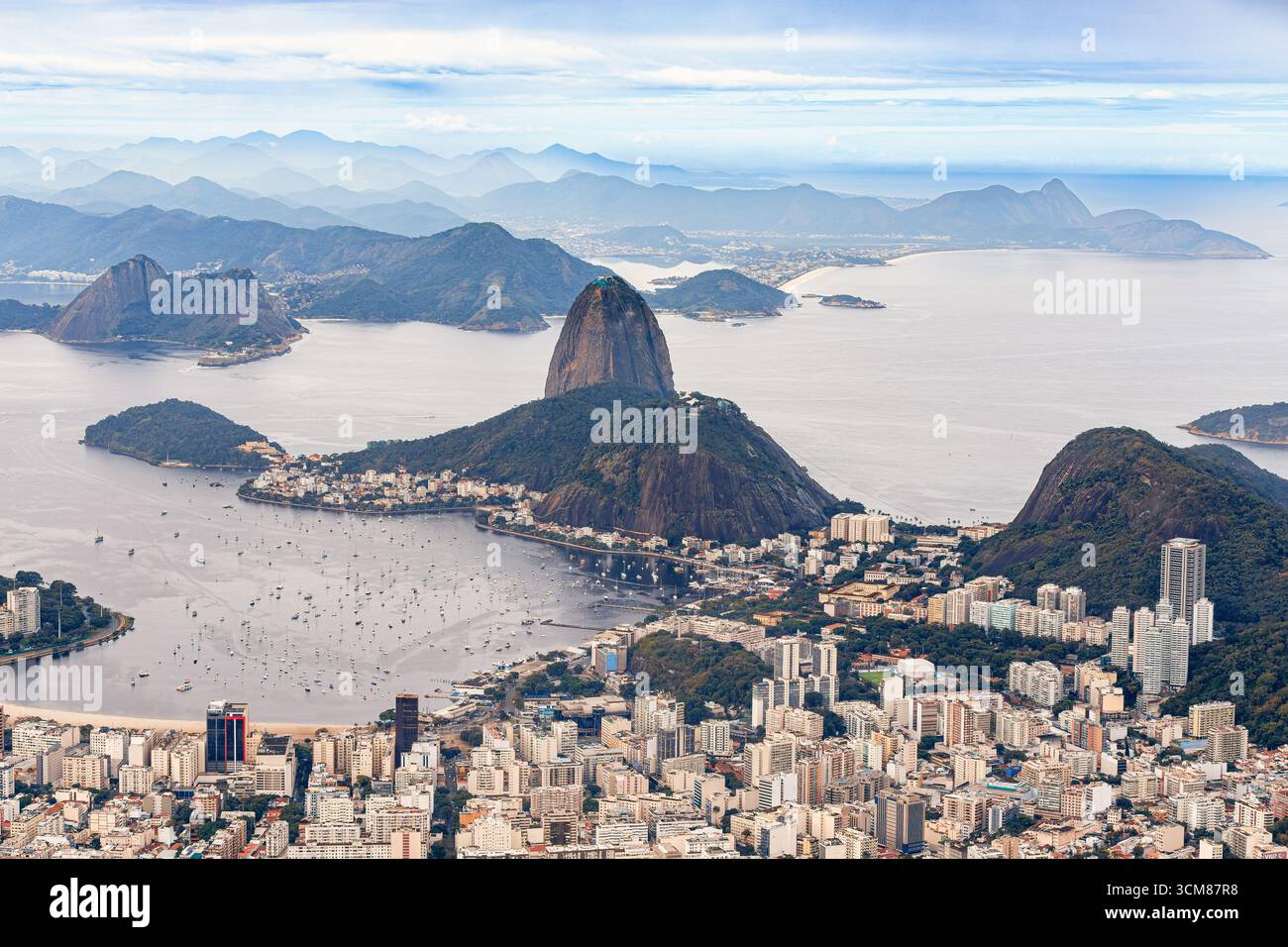 Aerial panoramic view from Cristo Redentor of Rio de Janeiro cityscape ...