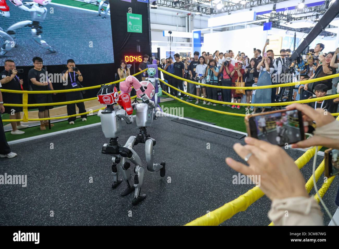 A robot boxing competition captivates visitors during the 2025 ...