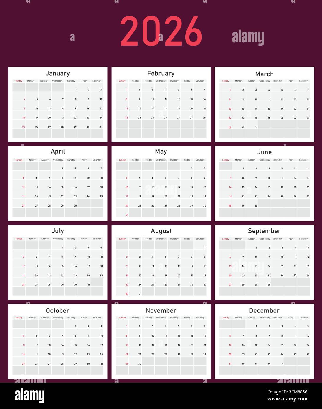 Calendar 2026 template minimalist hi-res stock photography and images ...