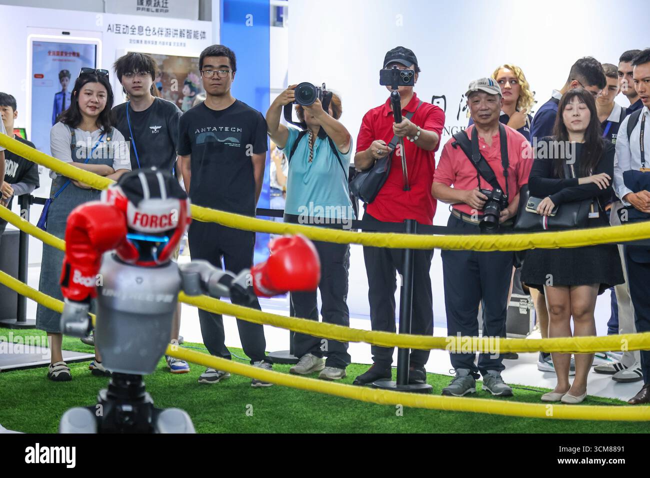 A robot boxing competition captivates visitors during the 2025 ...