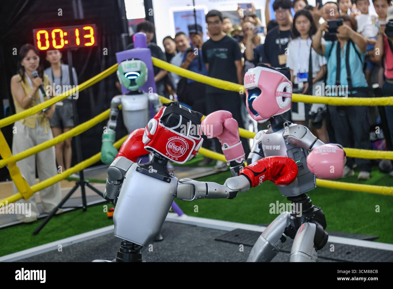 A robot boxing competition captivates visitors during the 2025 ...