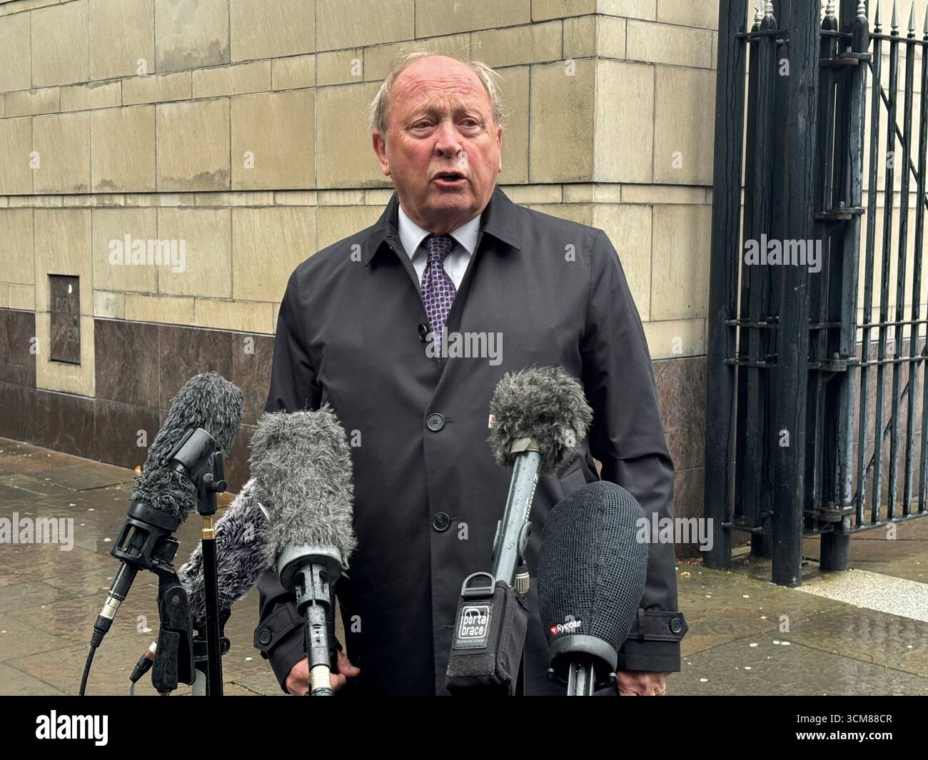 TUV leader Jim Allister speaks outside Belfast Crown Court ahead of the ...