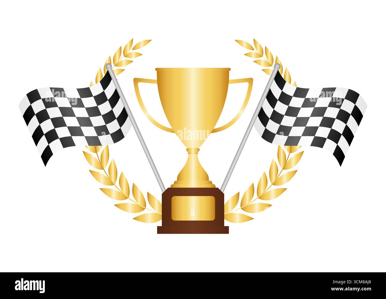Racing Champion Cup. Golden Trophy Cup and Checkered flag. Champion and ...